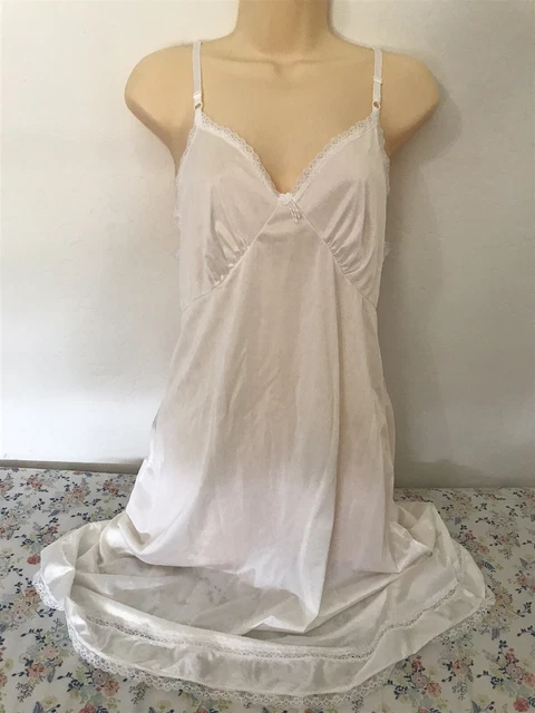 Vintage Sears Full Slip White Anti Cling 100 Antron Lll Nylon Lace