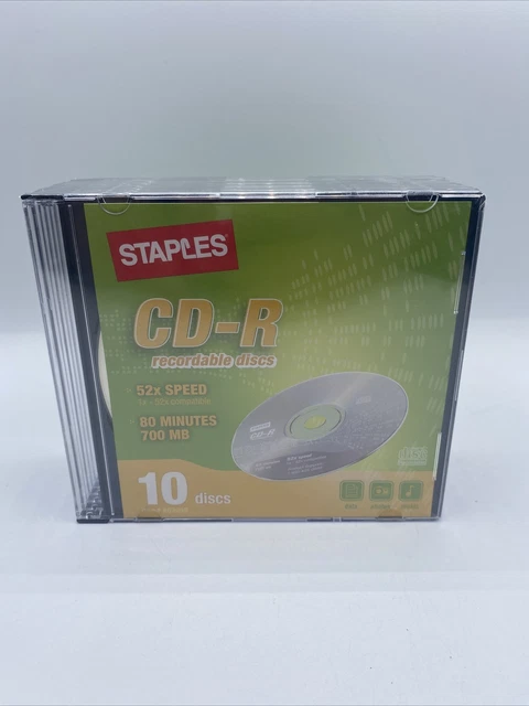 STAPLES CD-R 800 Mins 700 mb 52x 10-disc pack Recordadable Discs $6.99 ...