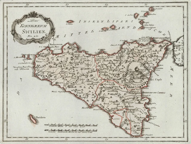MAP &DAS KOENIGREICH Sicilien Nro. 450" (Sicily-Italy) Von Reilly ...