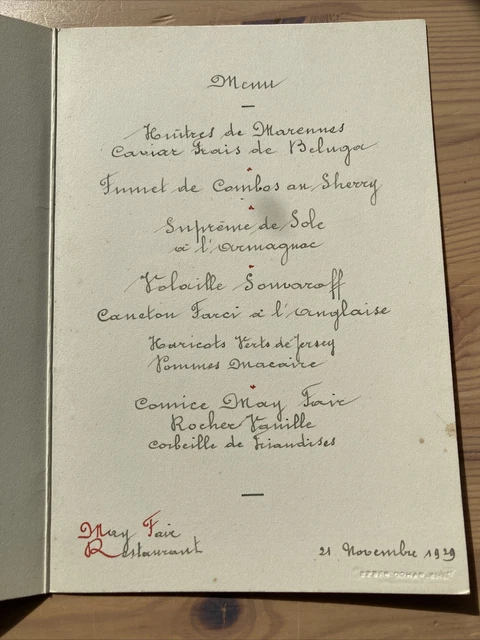 1929 HANDWRITTEN DINNER Menu - May Faire Restaurant £3.99 - PicClick UK
