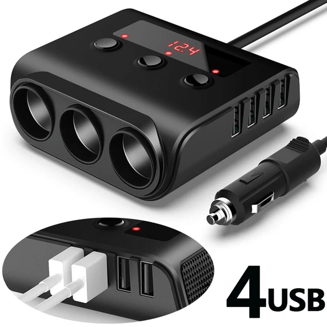 3 WAY 12V 24V Multi Socket Car Cigarette Lighter Splitter USB Charger ...