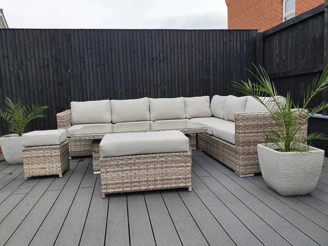 RATTAN LIFE MALIBU Mixed Brown Rattan Corner Sofa Set with Rise & Fall ...