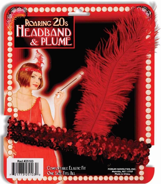 FLAPPER 20S RED Sequin Feathers Womens Costume Headband & Plume ...