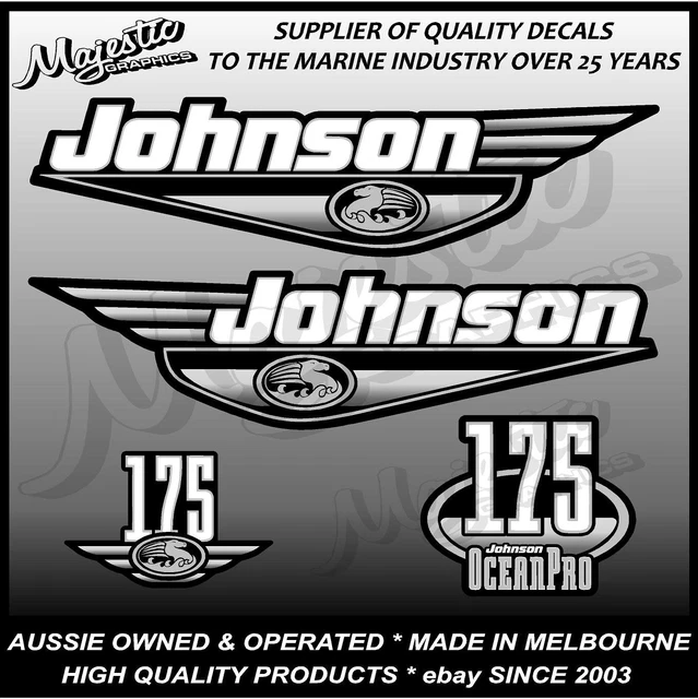 JOHNSON 175 HP - OCEAN PRO - DECAL SET - OUTBOARD DECALS $88.00 ...
