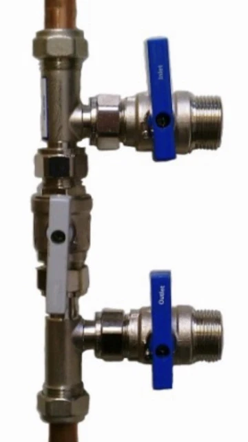 15MM WATER SOFTENER bypass kit Full Bore Isolation Valve Integral Check ...