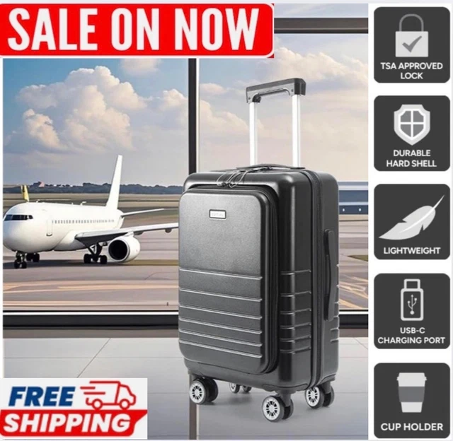 20 INCH BUILT-IN TSA lock Black Suitcase Luggage Travel Bag Cabin Carry ...
