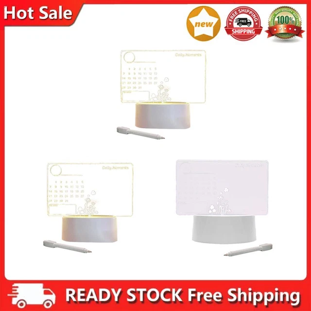 ACRYLIC DIY DESKTOP Lamp USB Calendar Board Rewritable with Pen Home ...
