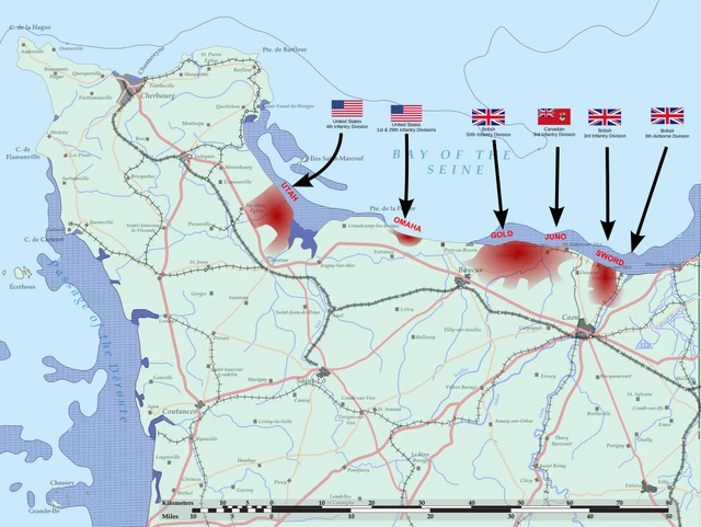 MAP OF THE D-Day Landings World War 2 WW2 Invasion Overlord Diagram ...