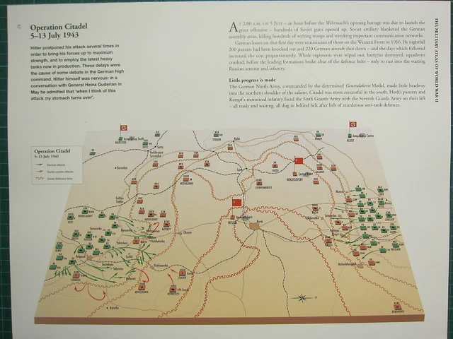 WW2 WWII MAP ~ Operation Citadel 5-13 July 1943 German Attacks Soviet ...