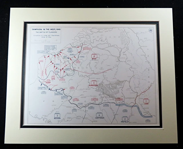 WW2 MAP GERMAN Military Positions Battle of Flanders Gerd von Rundsted ...