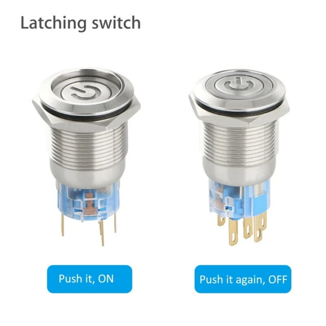 STRONG 19MM LATCH Push Button Switch Metal Waterproof LED Power Symbol ...