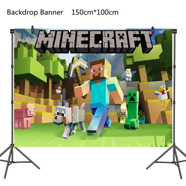 MINECRAFT BACKDROP GAME On Happy Birthday Background for Video Party ...