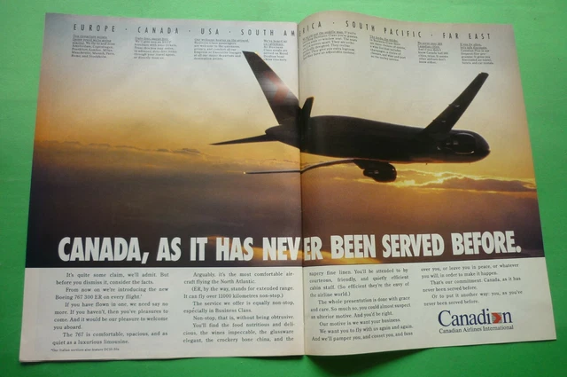 CANADIAN AIRLINES INTERNATIONAL 1990 Publicité'Vintage Canada 2 Pages ...