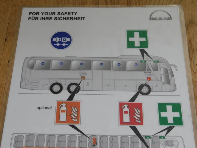 CARTE DES CONSIGNES de SECURITE safety card BUS AUTOBUS MAN lion's ...