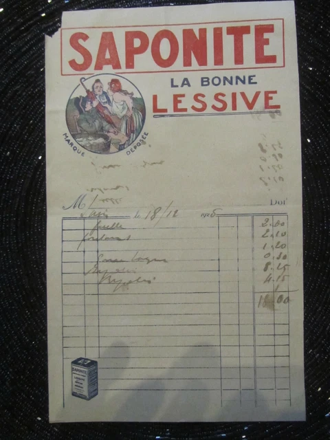 ANCIENNE FACTURE SAPONITE La Bonne Lessive 1925 EUR 3,90 - PicClick FR