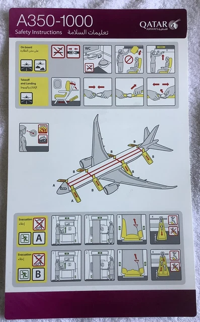 QATAR AIRWAYS , Airbus A350-1000 Safety Card , EUR 3,49 - PicClick FR