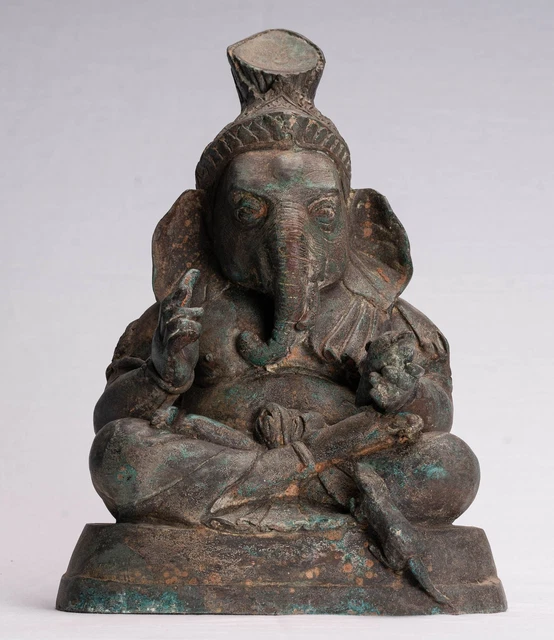 GANESHA STATUE - Antique Thai Style Bronze Seated Ganesh Statue - 31cm ...