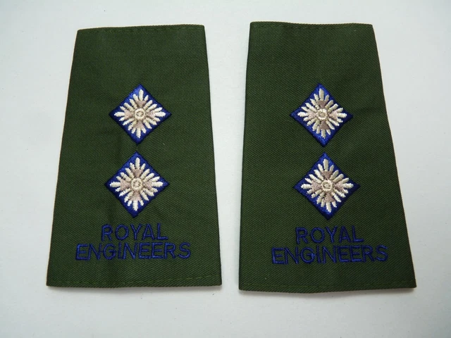 ROYAL ENGINEERS OD Green Rank Slides / Epaulette Pair Genuine British ...