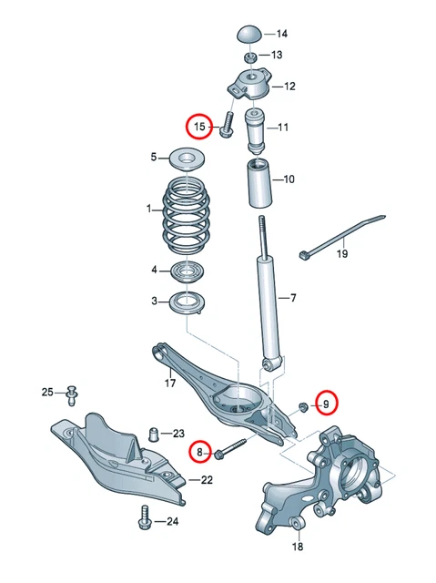 GENUINE VW AUDI Rear Shock Damper Top Mount Bolt Kit Golf Mk7 £14.95 ...