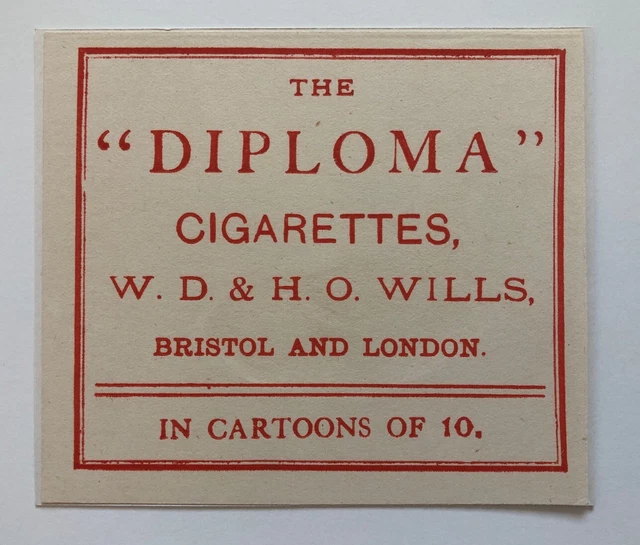 A WD HO Wills Diploma Cigarette Tobacco Packet Label £9.99 - PicClick UK