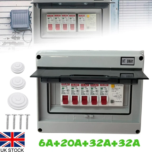 4 WAY CONSUMER Unit fuse box 4 MCB Circuit Breakers Isolator Shed ...