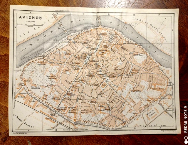 OLD MAP ANTICA mappa ancienne carte CENTRO CITTA DI AVIGNON AVIGNONE ...