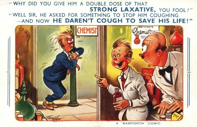 RUDE RISQUE COMIC Bamforth Strong Laxative Coughing Effects Postcard ...
