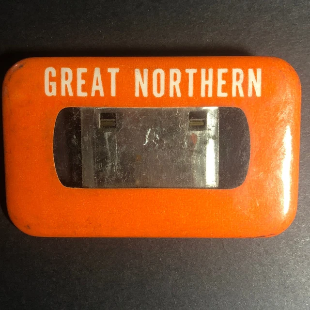 GREAT NORTHERN RAILROAD ID Name Badge Pinback w/ Window 1 3/8" x 2 3/4 ...