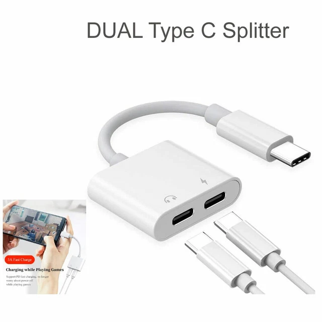 TYPE C MALE To Dual Type C Female Audio Adapter Charge Cord for Samsung ...