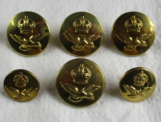 SET 6X R.A.F.:&ROYAL AIR FORCE AIRMAN'S BRASS BUTTONS" (23mm-17mm, WW2 ...