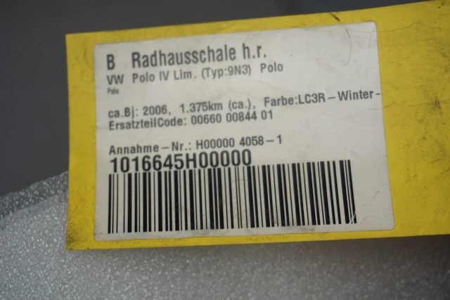ORIGINAL VW POLO 9N3 wheelhouse shell rear right 6Q0810972A c131 £19.84 ...