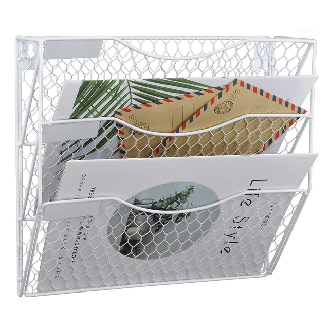 ORGANIZER WALL MOUNT Hanging File Holder Storage, Metal Chicken Wire ...