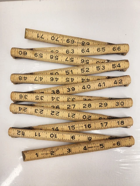 VINTAGE WOODEN 78& Folding Measuring Stick Extension Ruler Tape Measure ...