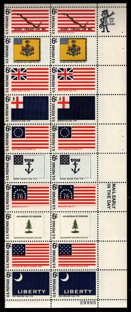 GTSTAMPS US SC #1345-54 MNH 1968 Drapeaux - Plaque blanche de 20 en bas ...