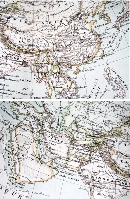 1887 ORIGINAL ANTIQUE Political Map Of Asia China Russia Japan India ...