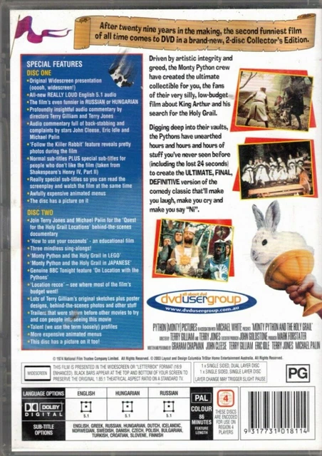 MONTY PYTHON AND The Holy Grail 2 Disc Set Collector`s Edition Region 4 ...