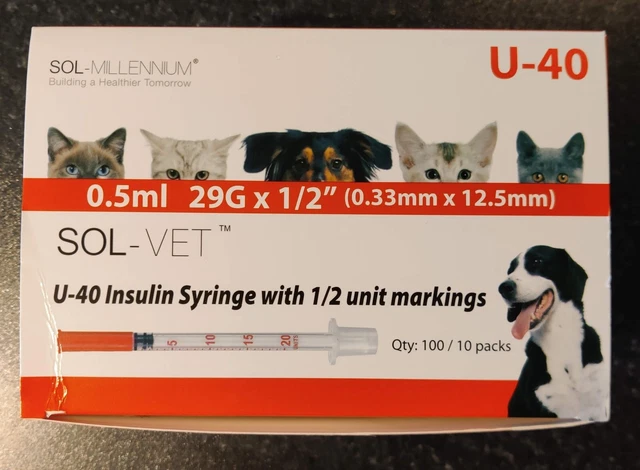 SOL-VET U-40 0.5ML 29G x 1/2" insulin Syringes x 100 £31.99 - PicClick UK