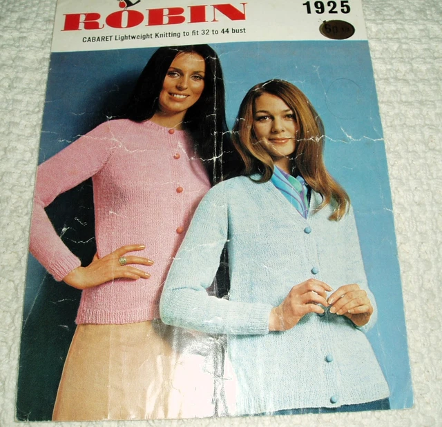 ORIGINAL VINTAGE ROBIN KNITTING PATTERN , No.1925 LADY'S CARDIGANS £1. ...