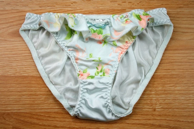 Vintage Japanese Nylon Shiny Slippery Pretty Cute Frilly Floral Panty