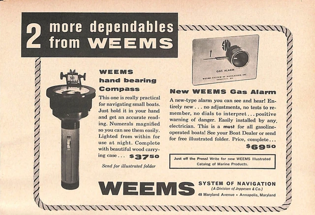 1965 WEEMS SYSTEM Navigation Hand Bearing Compass Gas Alarm Vintage ...