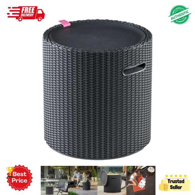 KETER MIA 3-IN-1 Small Round Outdoor Patio Table Cooler Table Rattan ...