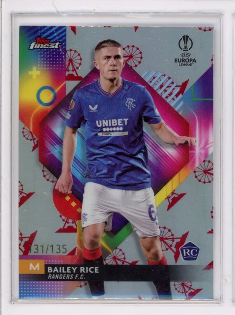 2023-24 TOPPS FINEST UEFA Bailey Rice RC rifrattore ruota panoramica ...