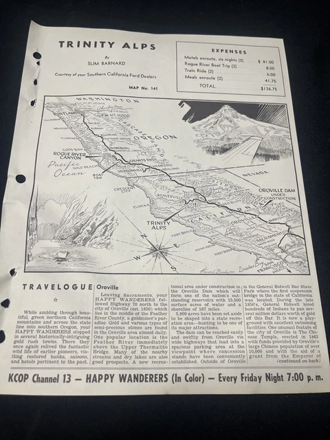 VINTAGE 1967 OREGON TRINITY ALPS Travelogue MAP Slim Barnard Ford ...