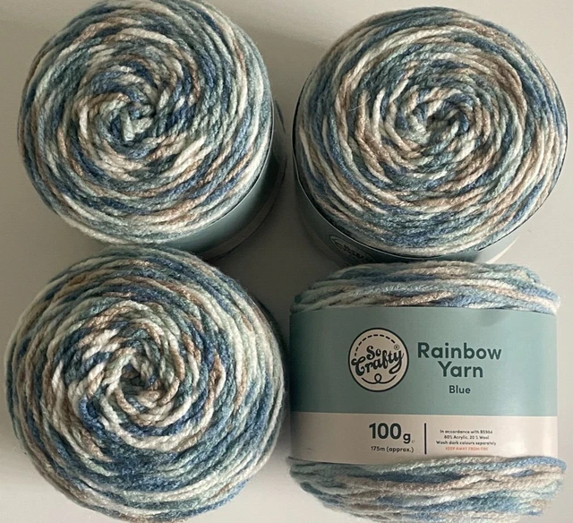 BLUE MIX RAINBOW aran cakes 4 x 100g balls So Crafty yarn 400g knit 20% ...