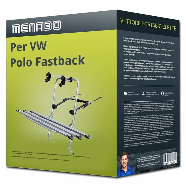MENABO LOGIC 3 portabici portellone per VW Polo Fastback 6R/6C - 3 bici ...