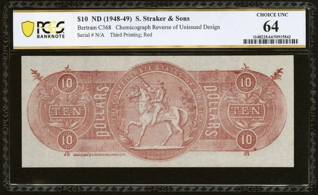 $10 CONFEDERATE STATES Chemicograph Banknote Civil War Paper Money PCGS ...