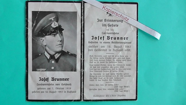 STERBEBILD SOLDAT 2 WK J. Brunner Artillerieregiment Russland 1941 EUR ...