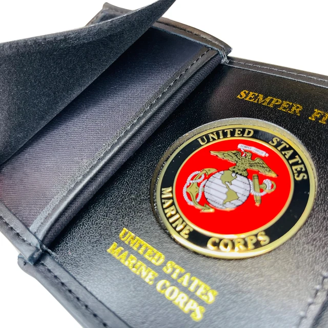 USMC WALLET, OFFICIAL U.S. Marine Corps Military Genuine Leather Bifold ...