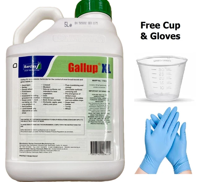 5L GALLUP XL INDUSTRIAL PROFESSIONAL GLYPHOSATE WEEDKILLER 360g/L + CUP & GLOVES £0.99 - PicClick UK