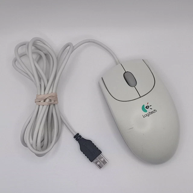 LOGITECH WHEEL MOUSE M-BJ58 Wired Optical USB Vintage White Mouse OEM ...